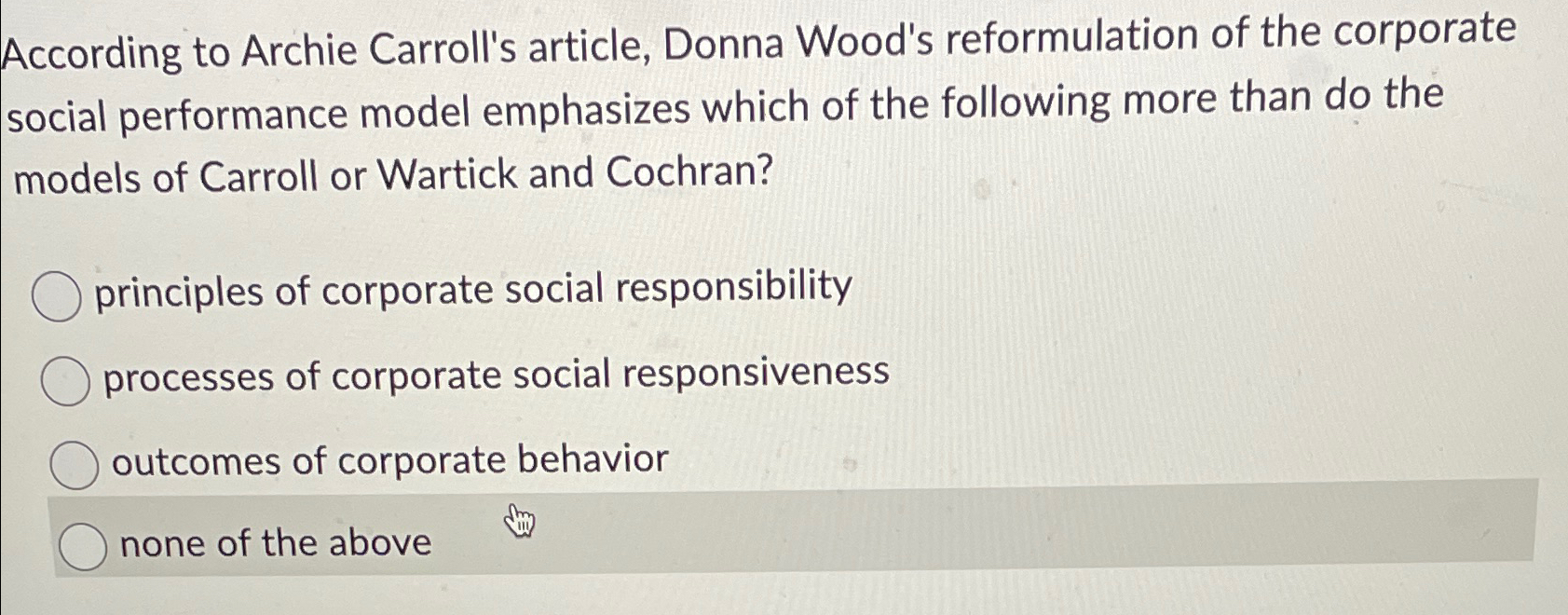 Solved According to Archie Carroll's article, Donna Wood's | Chegg.com