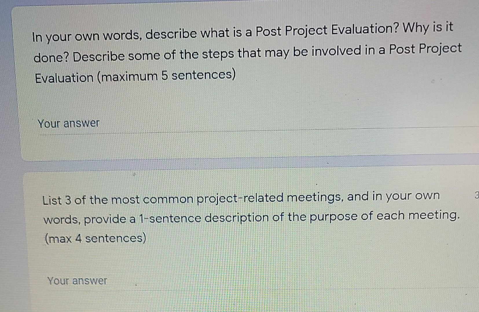 Solved In your own words, describe what is a Post Project | Chegg.com