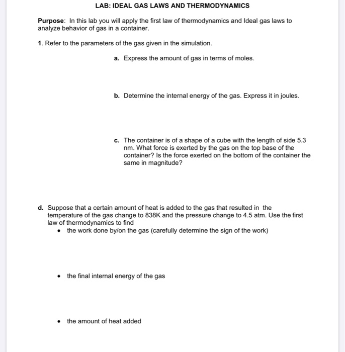 LAB: IDEAL GAS LAWS AND THERMODYNAMICS Purpose: In | Chegg.com
