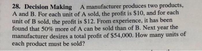 Solved 28. Decision Making A manufacturer produces two | Chegg.com