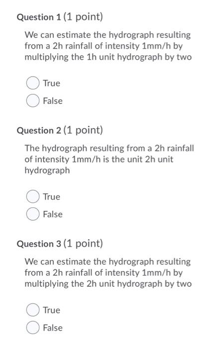 Solved Question 1 (1 point) We can estimate the hydrograph | Chegg.com