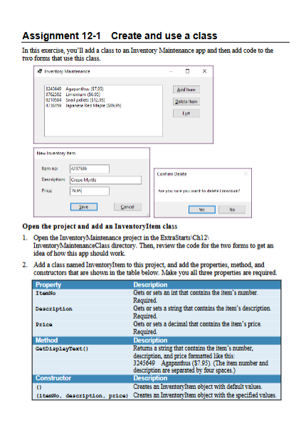 Solved Assignment 12-1 ﻿Create and use a class In this | Chegg.com