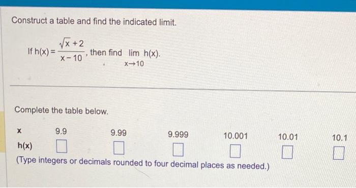 Solved Construct a table and find the indicated limit. If | Chegg.com