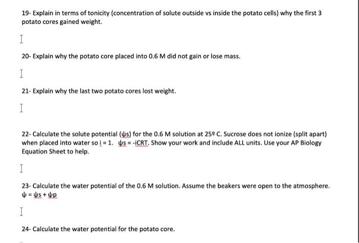 Solved Potato cores can absorb and release water via | Chegg.com