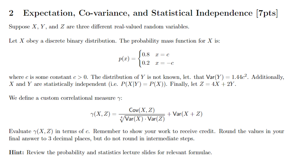 Solved 2 ﻿Expectation, Co-variance, and Statistical | Chegg.com