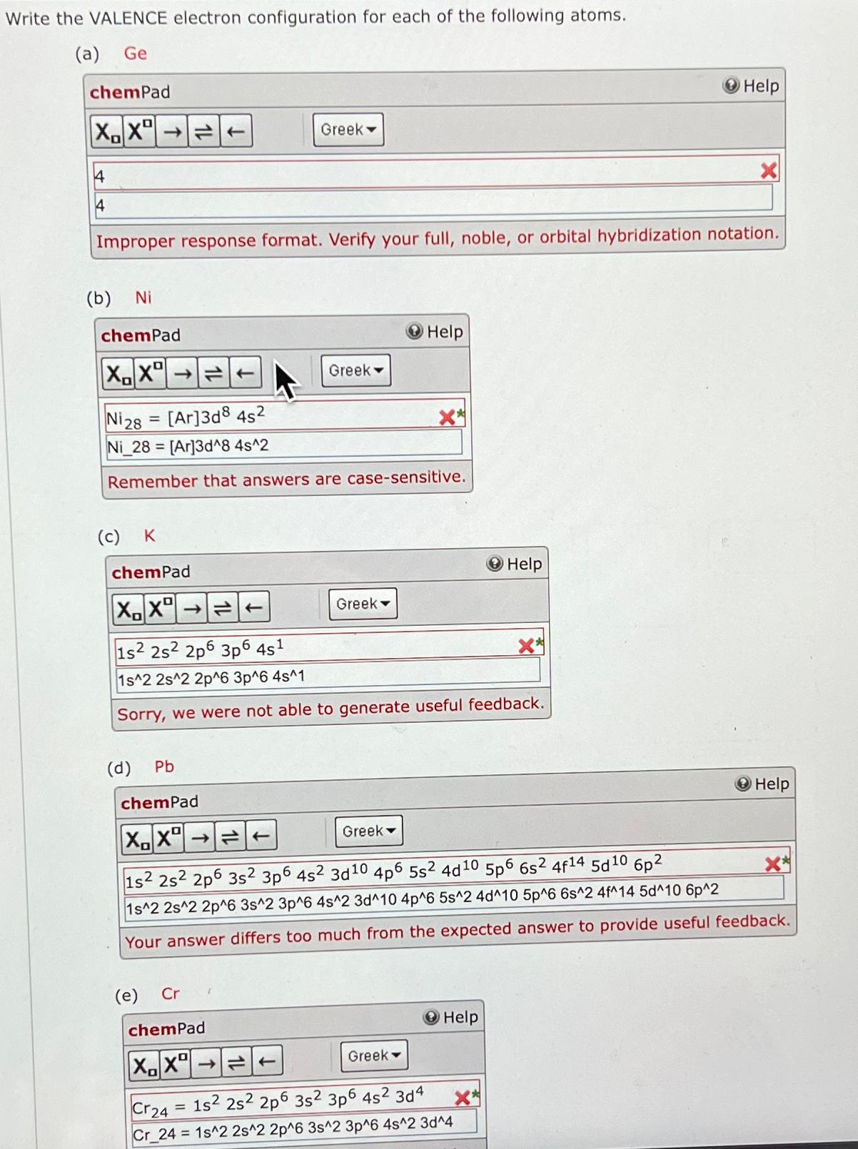 Solved Write the VALENCE electron configuration for each of | Chegg.com