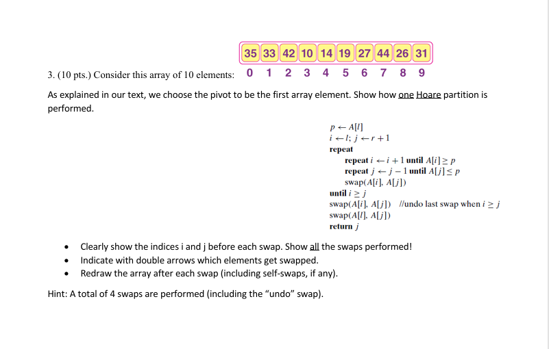 Solved 3. ( 10 ﻿pts.) ﻿Consider this array of 10 ﻿elements: | Chegg.com