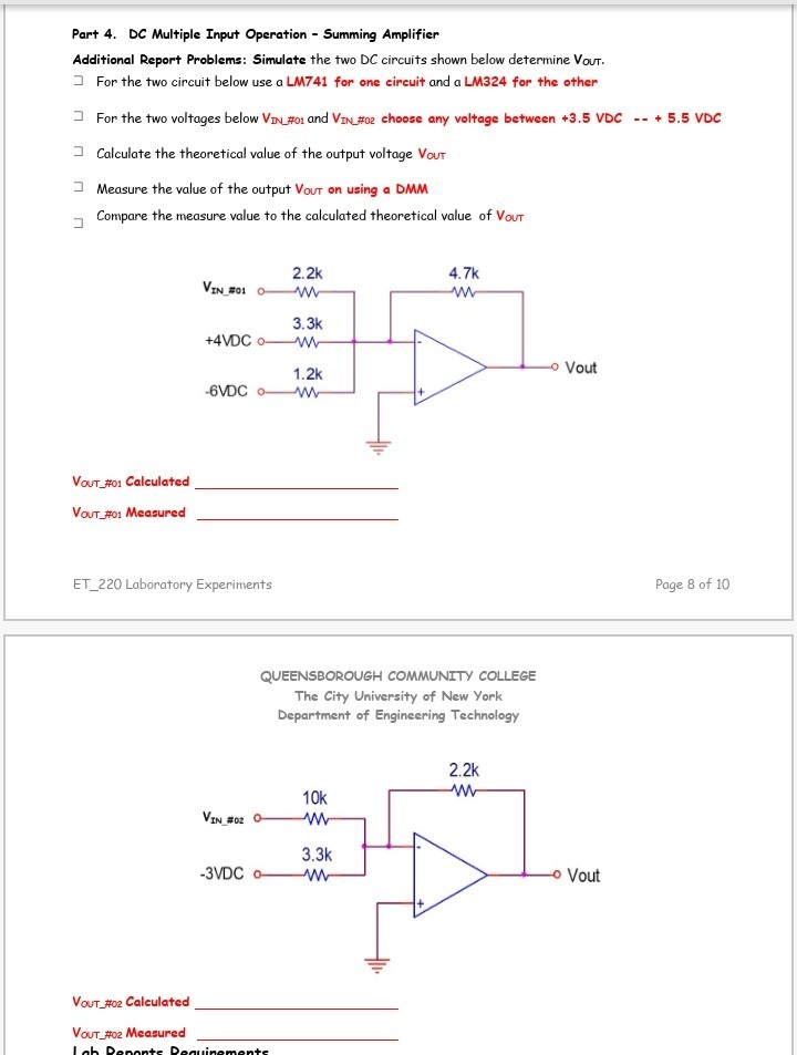 Solved Part 3. Multiple Input Operation - Summing Amplifier | Chegg.com