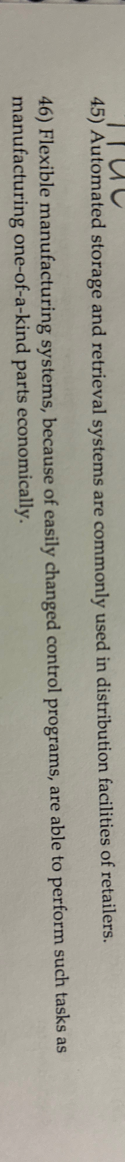 Solved Automated storage and retrieval systems are commonly | Chegg.com