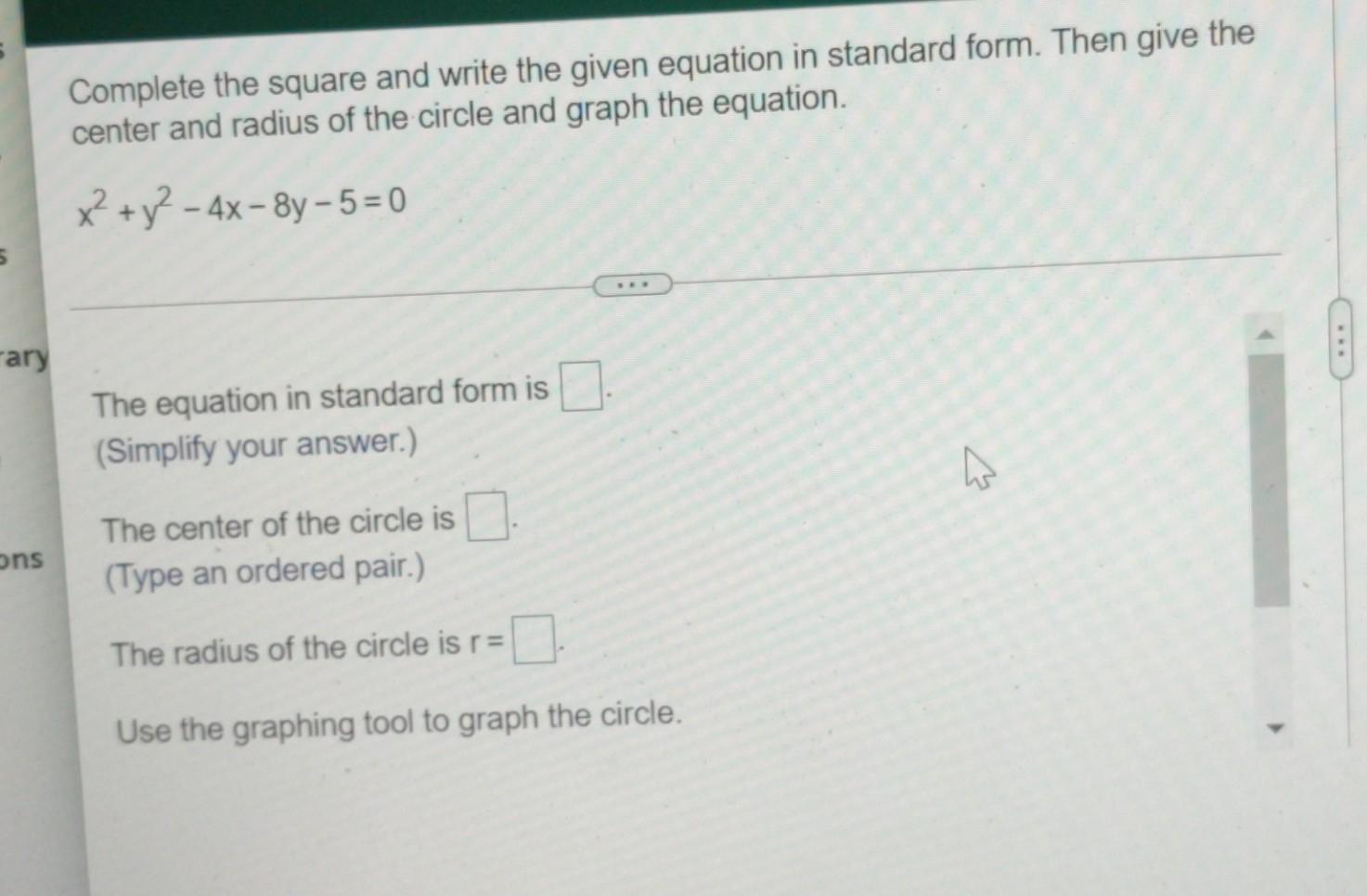 Solved Complete the square and write the given equation in | Chegg.com