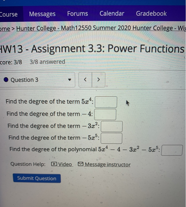 Solved Course Messages Forums Calendar Gradebook ome > | Chegg.com