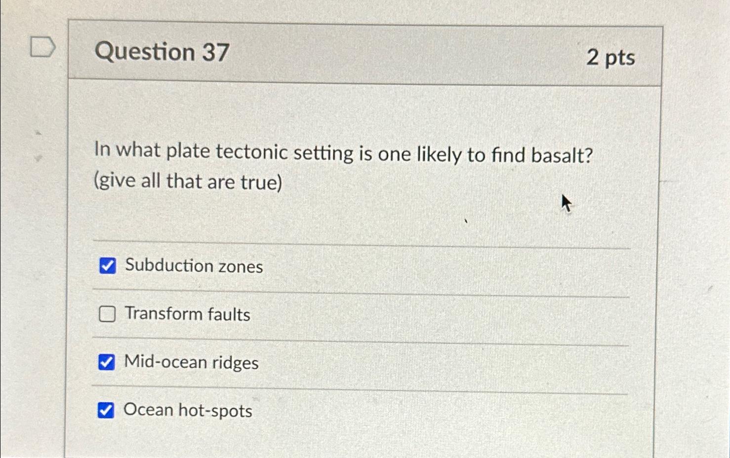 Solved Question 372 ﻿ptsIn what plate tectonic setting is | Chegg.com