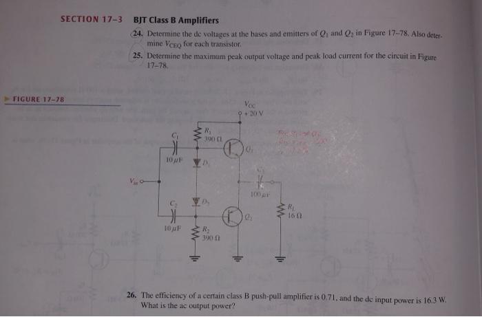 Solved SECTION 17-3 BJT Class B Amplifiers 24. Determine the | Chegg.com