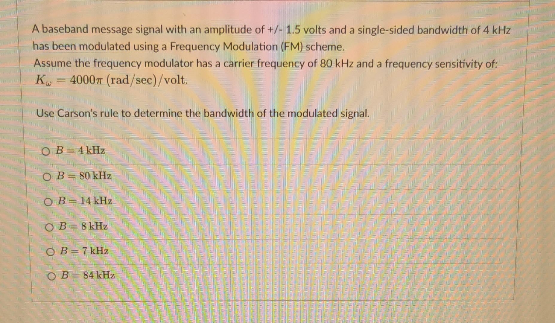 Solved A baseband message signal with an amplitude of +/−1.5 | Chegg.com