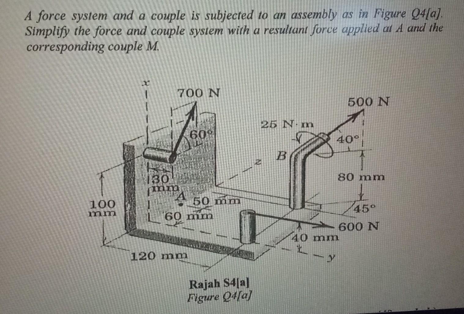 Solved A force system and a couple is subjected to an | Chegg.com