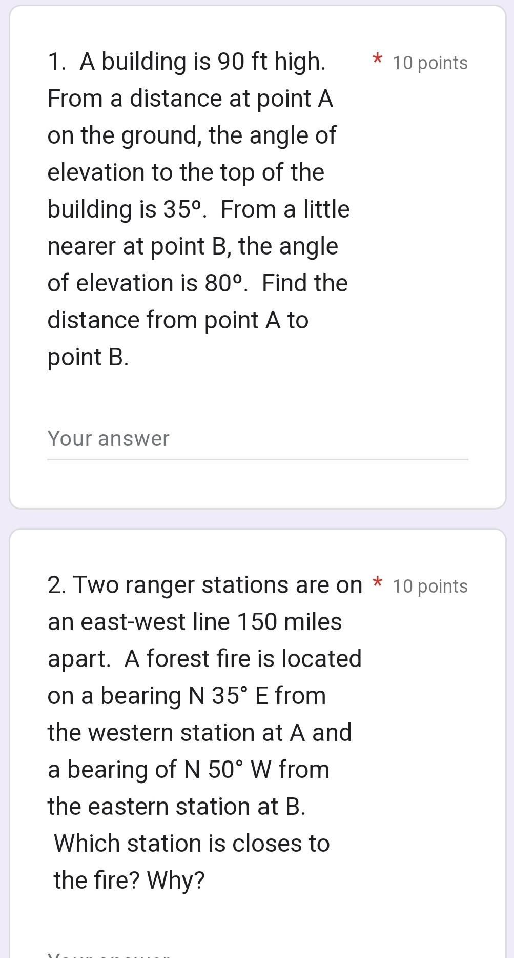 Solved 1. A building is 90ft high. * 10 points From a | Chegg.com