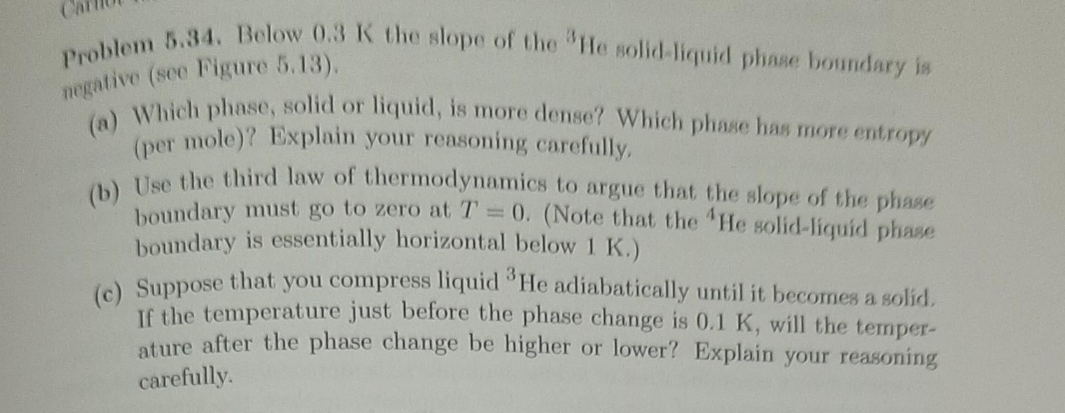 Solved Problem 5.34. Below 0.3 K the slope of the 3 He solid | Chegg.com