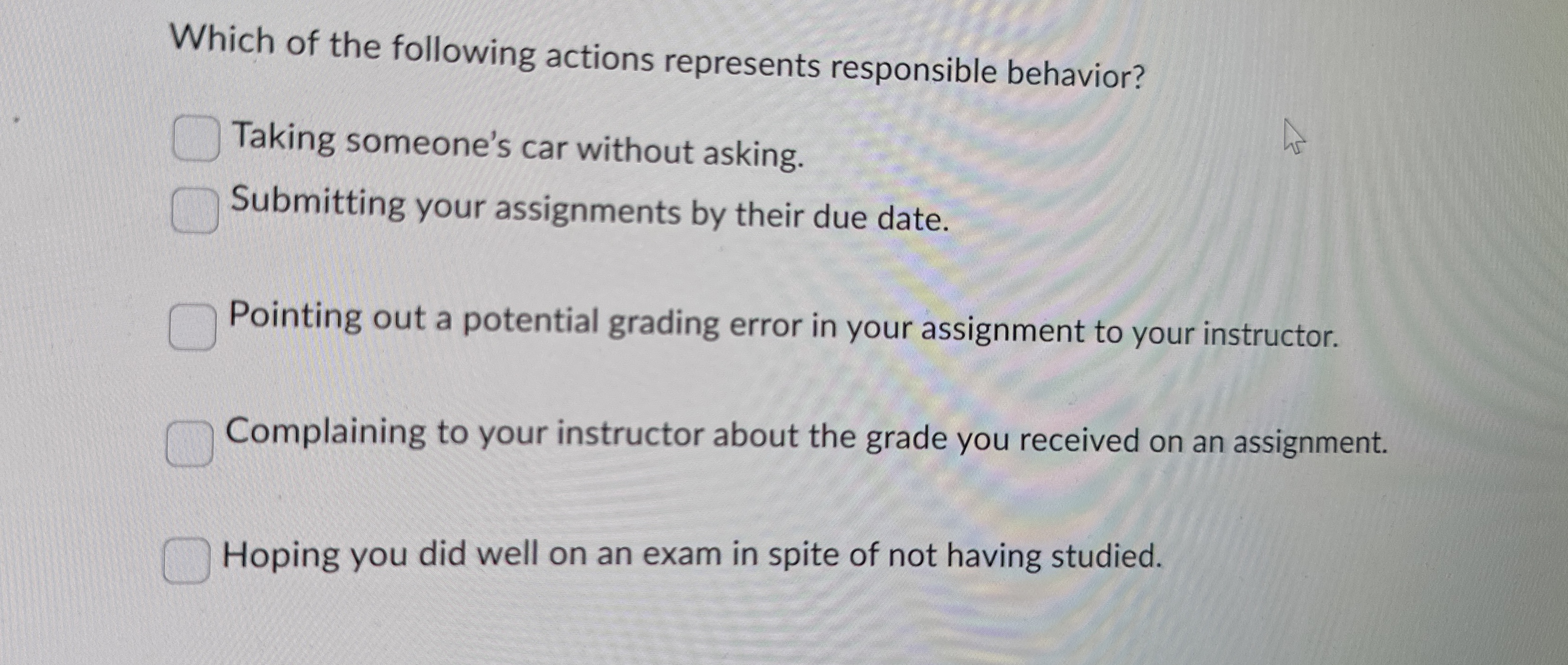Solved Which of the following actions represents responsible | Chegg.com