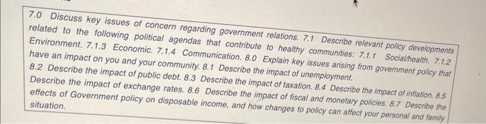 Solved 8.0 explain key issues arising from government policy | Chegg.com