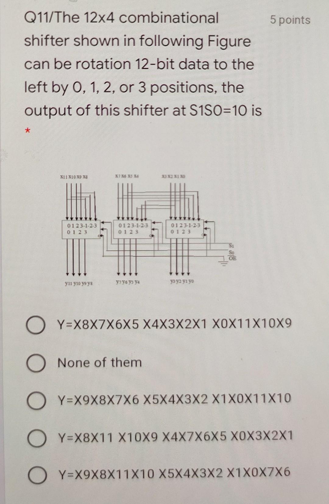 Solved 5 points Q11/The 12x4 combinational shifter shown in | Chegg.com
