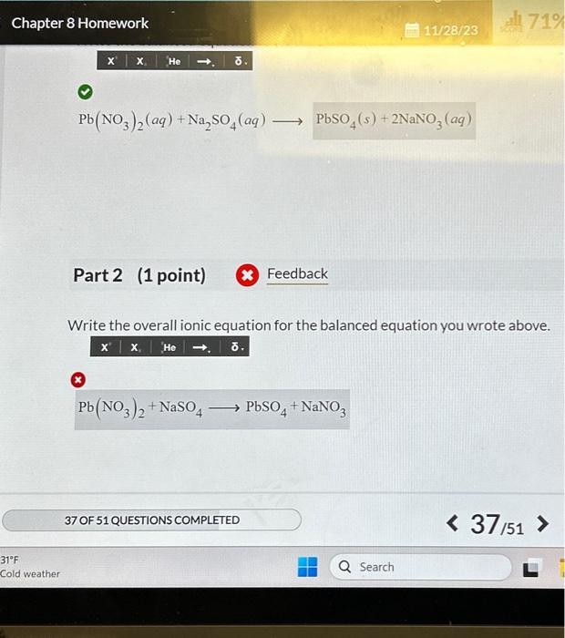Solved Pb(NO3)2(aq)+Na2SO4(aq) PbSO4(s)+2NaNO3(aq) Part 2 (1 | Chegg.com