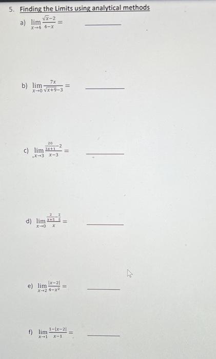 Solved 5. Finding the Limits using analytical methods a) | Chegg.com