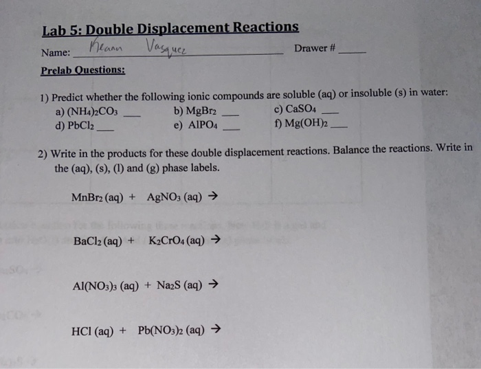 Solved Lab 5: Double Displacement Reactions Keanu Vasquez | Chegg.com