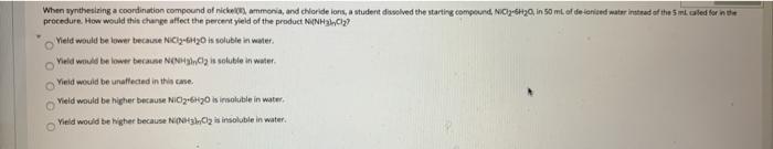Solved When wynthesizing a coordination compound of nickeln | Chegg.com