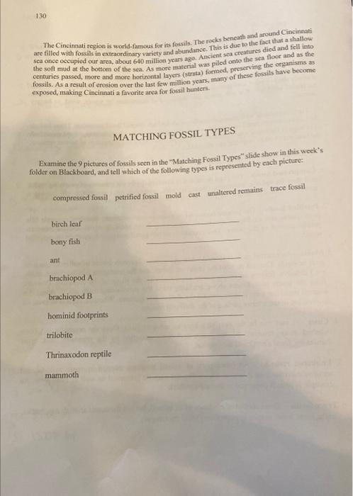 Solved FOSSILS AND EVOLUTION Fossils are the remains or | Chegg.com