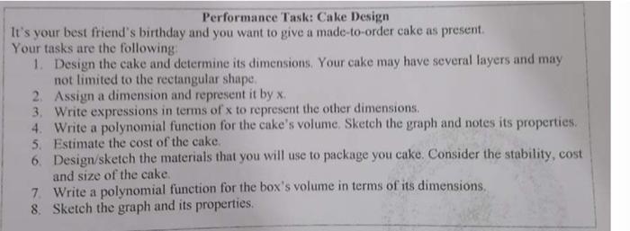 Solved Performance Task: Cake Design It's your best friend's | Chegg.com