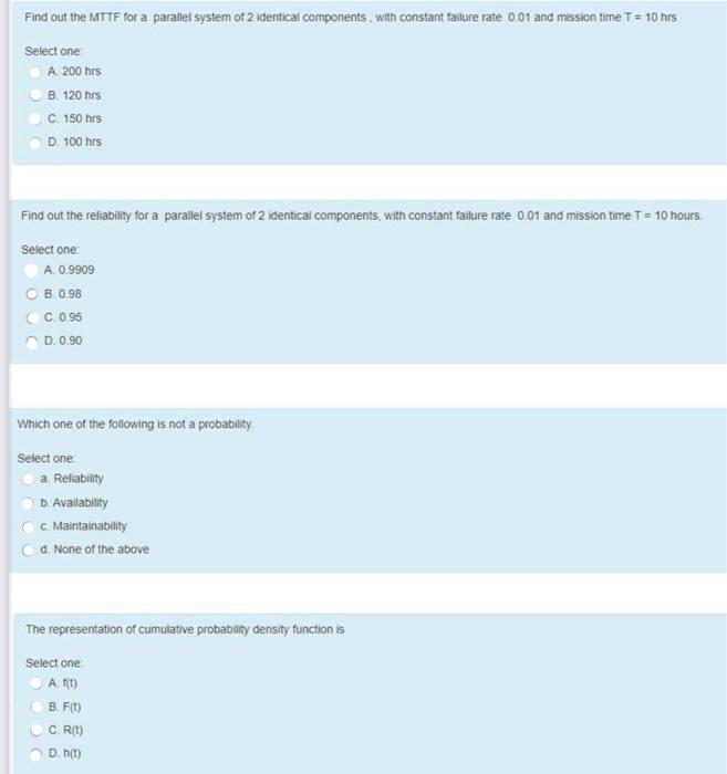 Solved Find out the MTTF for a parallel system of 2 | Chegg.com