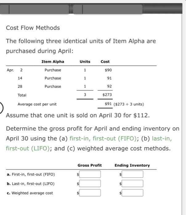 Solved Cost Flow Methods The following three identical units | Chegg.com