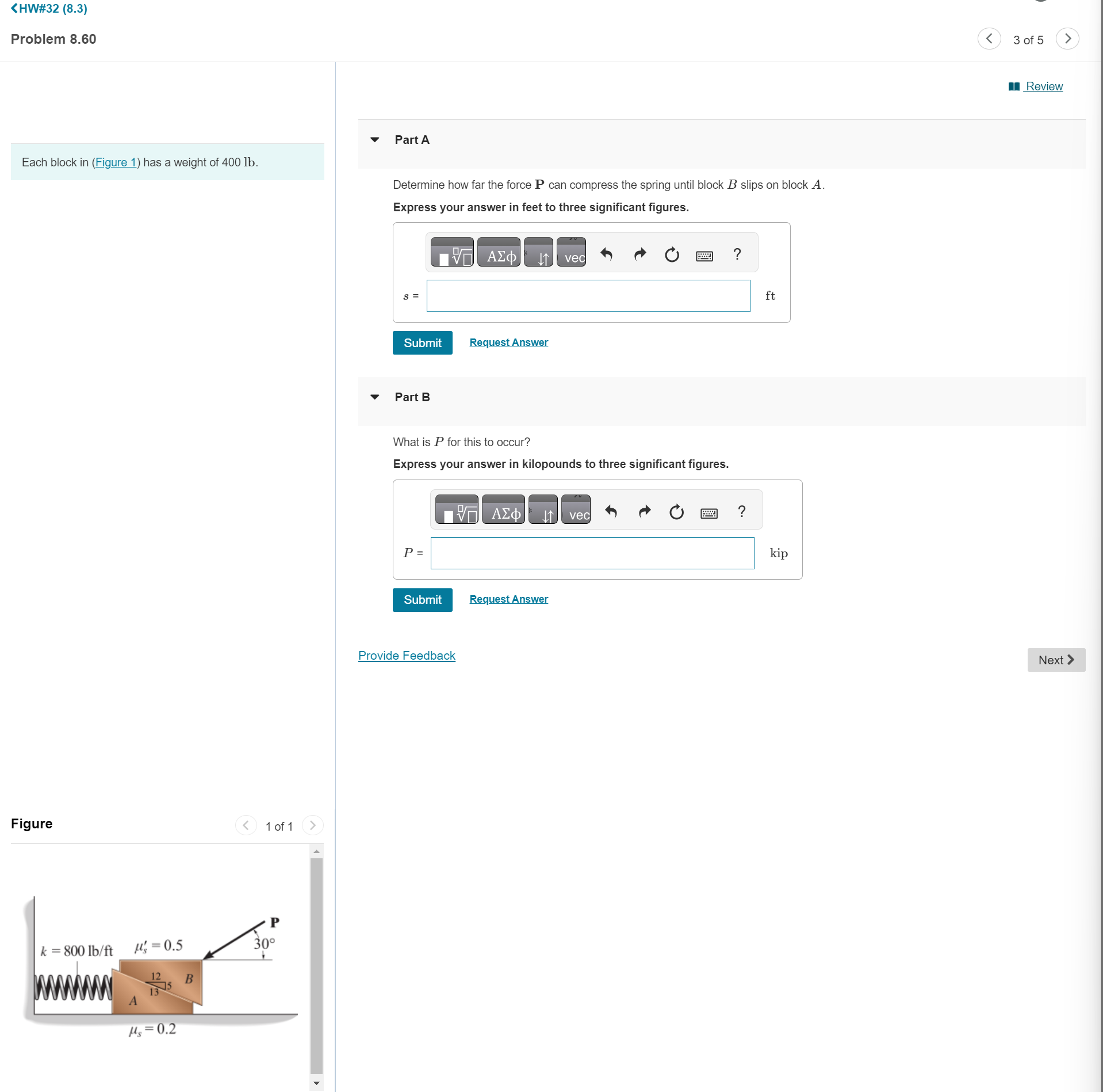 Solved Part AEach block in (Figure 1) ﻿has a weight of | Chegg.com