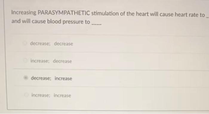 Solved Increasing PARASYMPATHETIC stimulation of the heart | Chegg.com