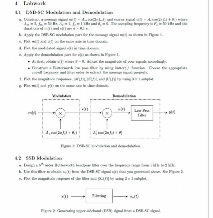 Solved 4 1 Dsb Sc Modulation And Demodulation A Construct A