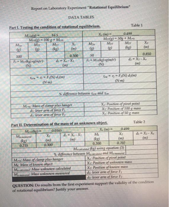 Solved Report on Laboratory Experiment "Rotational | Chegg.com