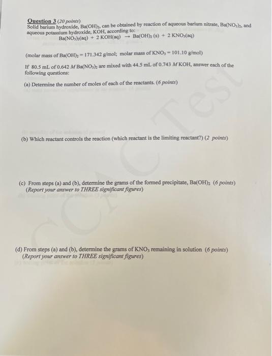 Solved Question 3 (20 points) Solid barium hydroxide, | Chegg.com
