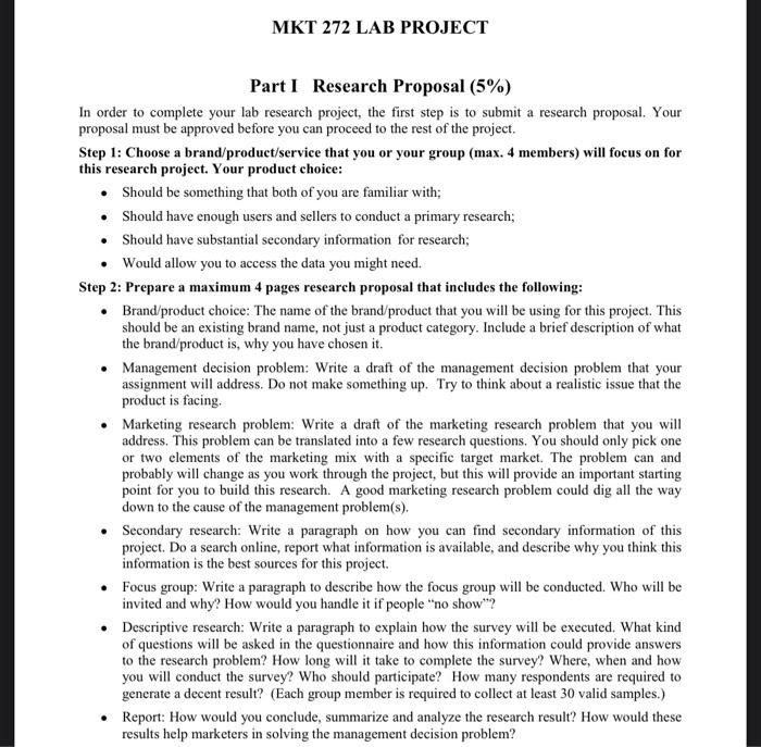 Solved Part I Research Proposal (5%) In order to complete | Chegg.com