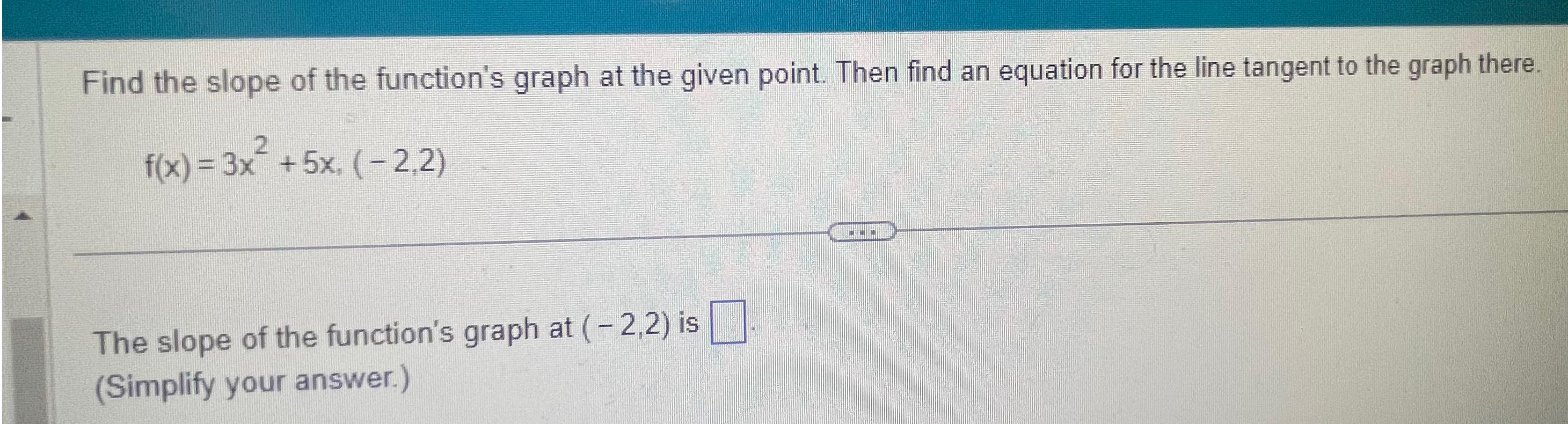 Solved Find the slope of the function's graph at the given | Chegg.com