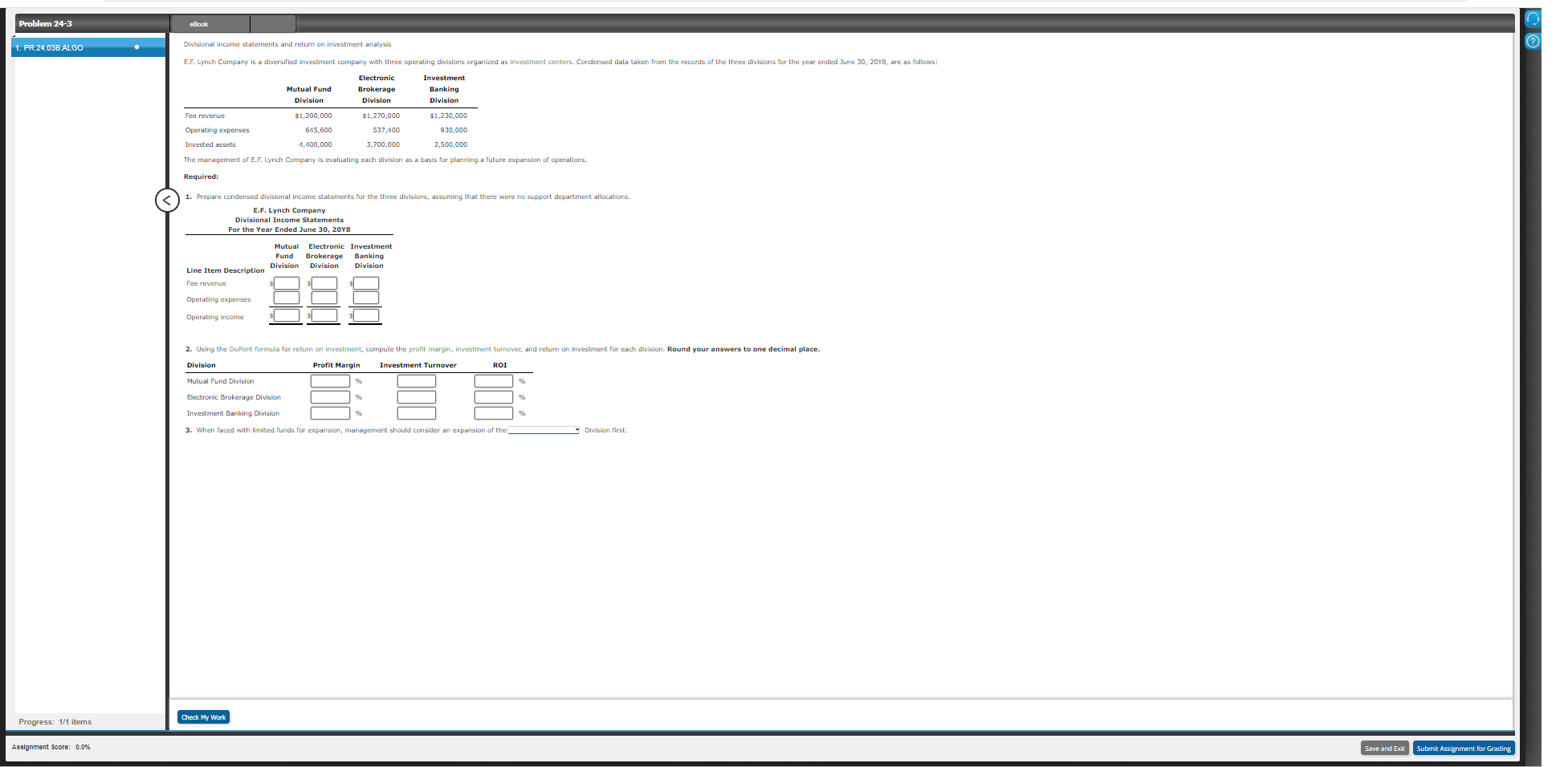 Solved Divisional income statements and return on investment | Chegg.com
