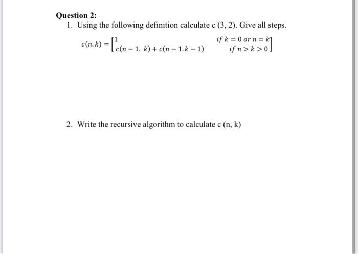 Solved Question 2: 1. Using the following definition | Chegg.com