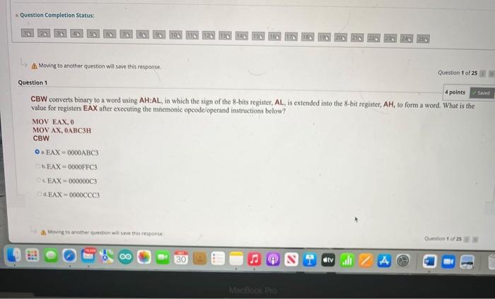 Solved CBW converts binary to a word using AH:AL, in which | Chegg.com