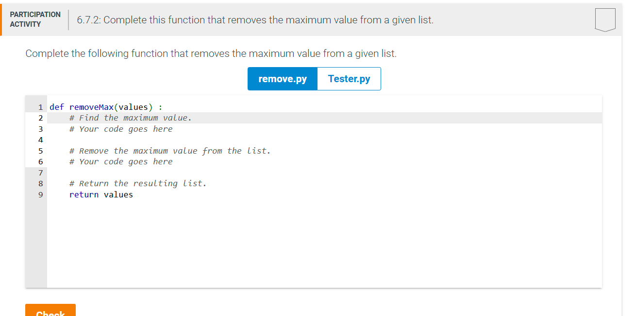 Solved by an EXPERT 6.7.2: Complete this function that removes the | Chegg.com