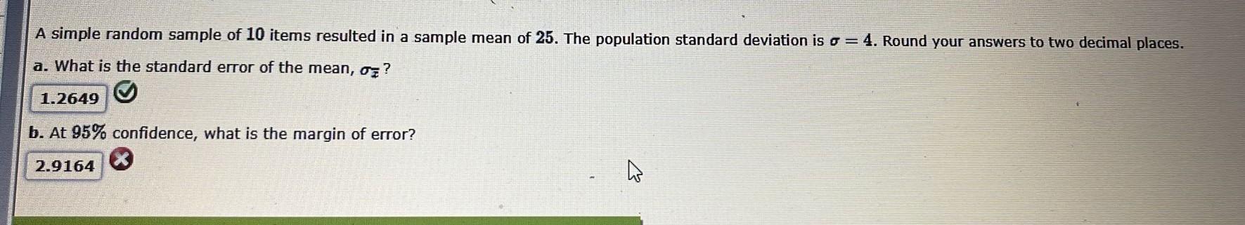 Solved A simple random sample of 10 items resulted in a | Chegg.com