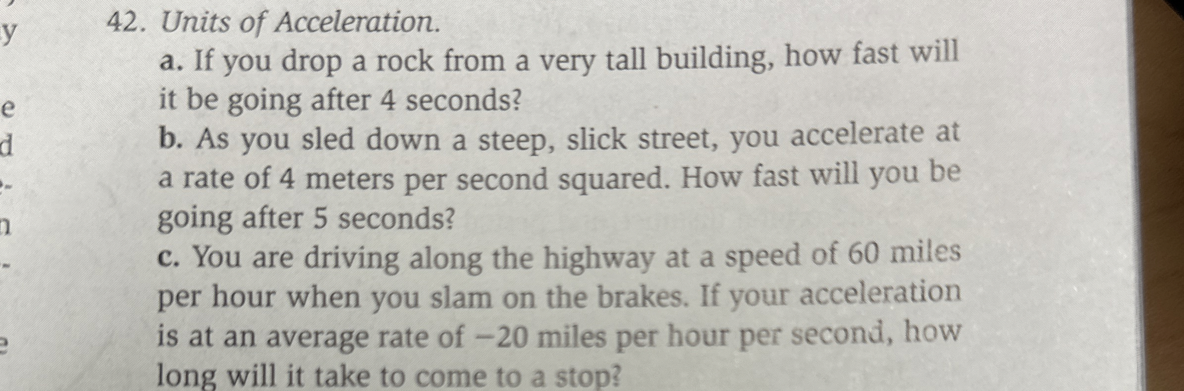Solved Units of Acceleration.a. ﻿If you drop a rock from a | Chegg.com