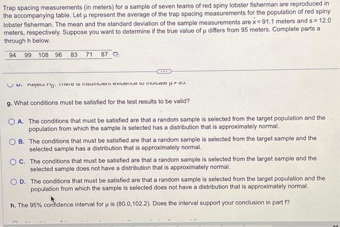 Solved Trap spacing measurements (in meters) for a sample of | Chegg.com