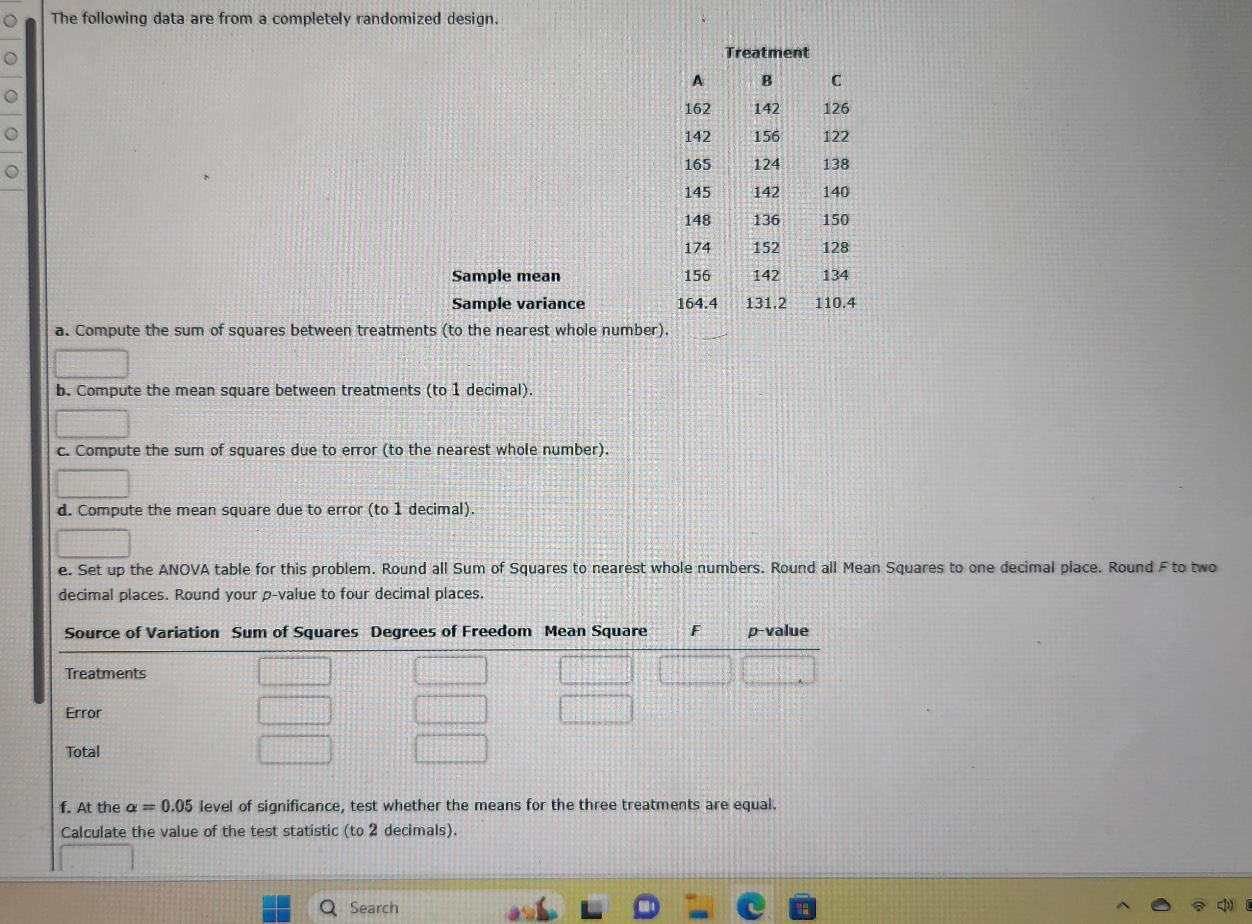 Solved The following data are from a completely randomized | Chegg.com