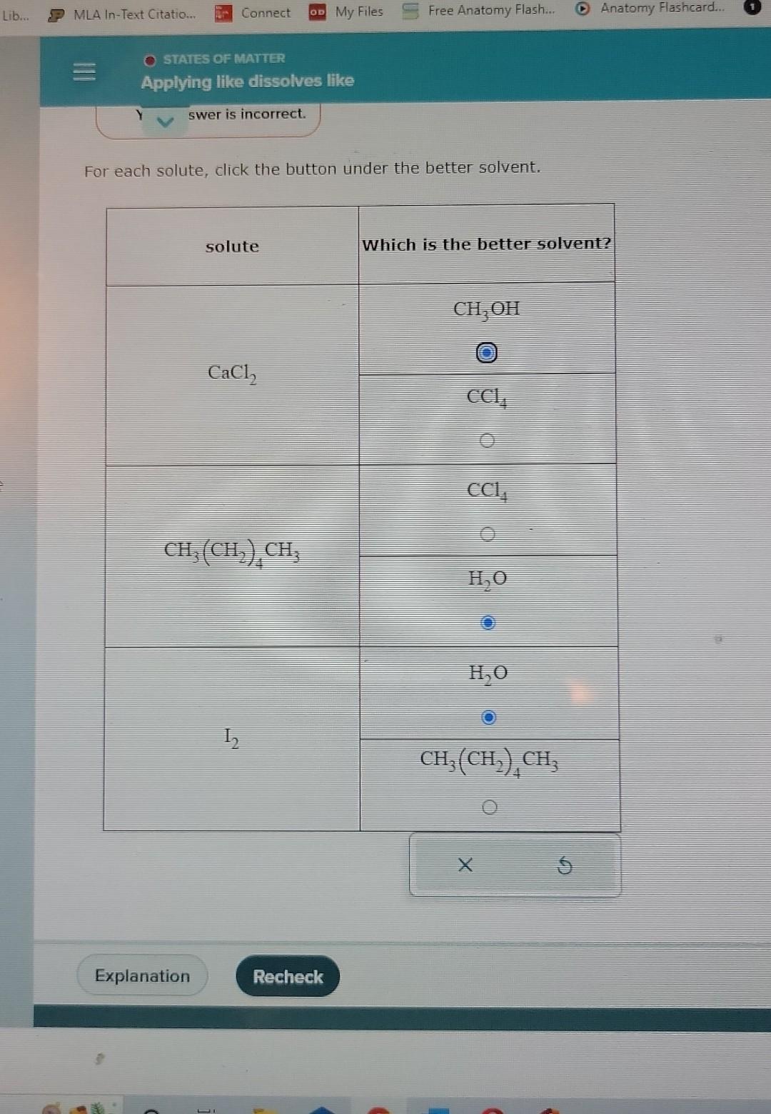 Solved For each solute, click the button under the better | Chegg.com