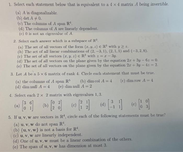 1. Select each statement below that is equivalent to | Chegg.com