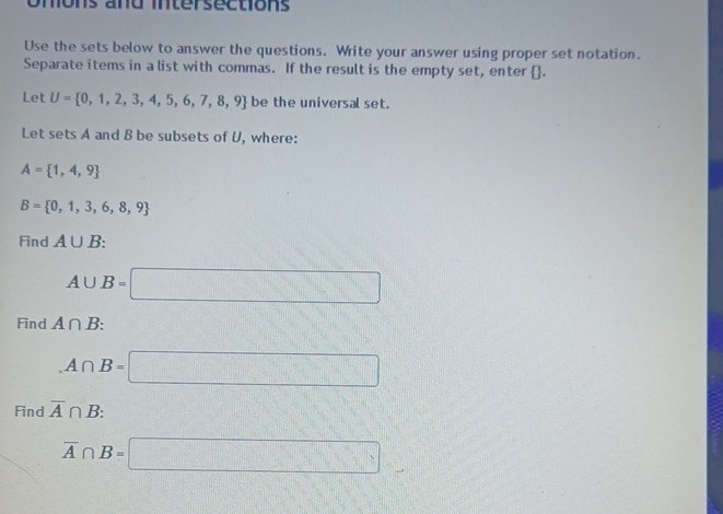Solved Use the sets below to answer the questions. Write | Chegg.com